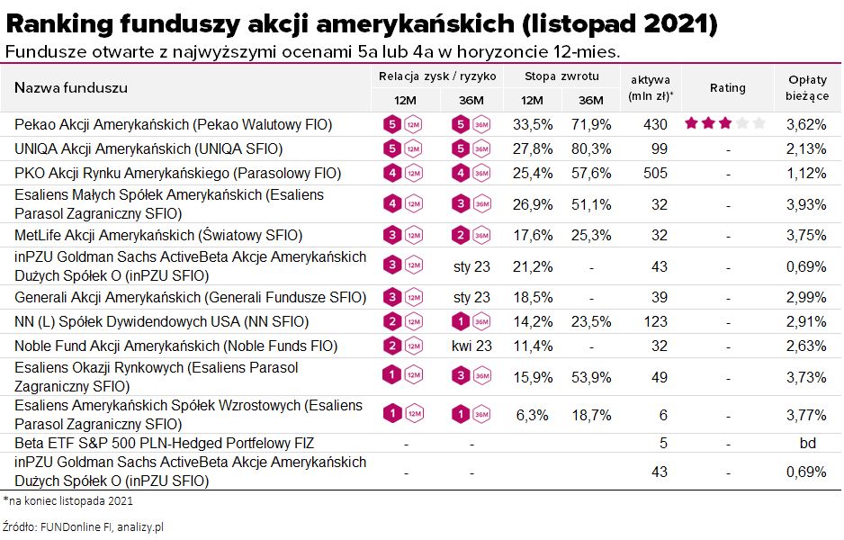 Ranking funduszy inwestycyjnych (listopad 2021) - fundusze akcji amerykańskich - Analizy.pl